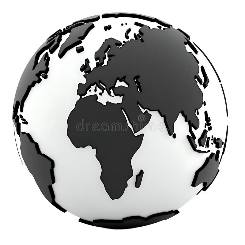 3D Globe Icon Black White Simple Design Clean Background Stock ...