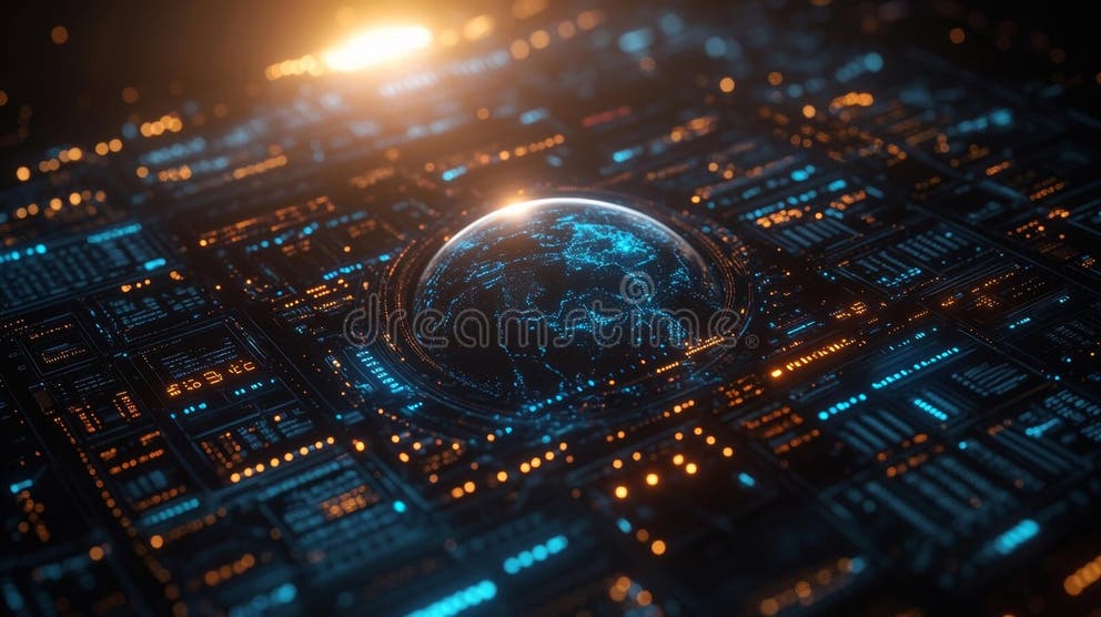 High-Tech Earth Globe on Futuristic Interface Display Stock ...