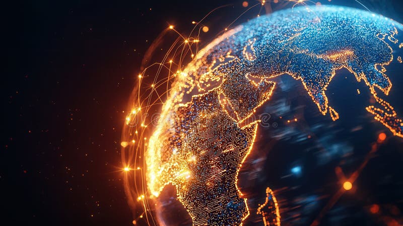 3D Globe Showcasing a Glowing Network of Connection Lines between Major ...
