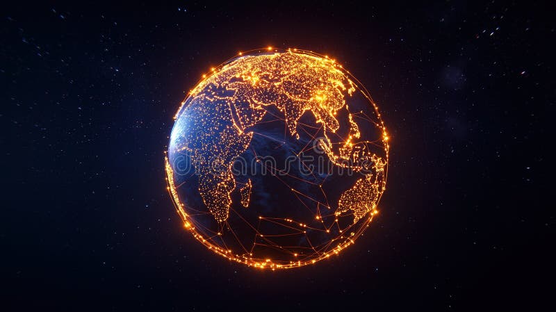 3D Globe Showcasing a Glowing Network of Connection Lines between Major ...