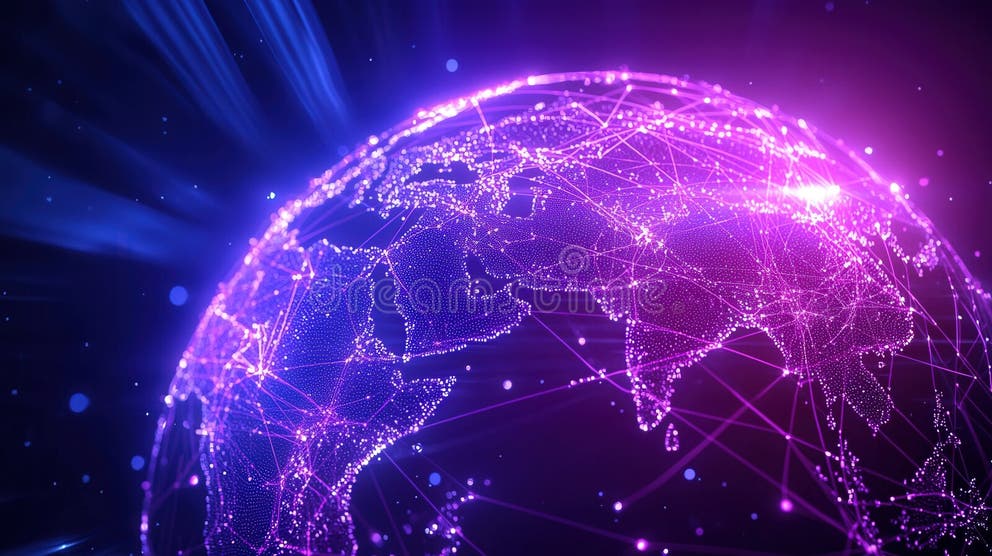 3D Globe Showcasing a Glowing Network of Connection Lines between Major ...
