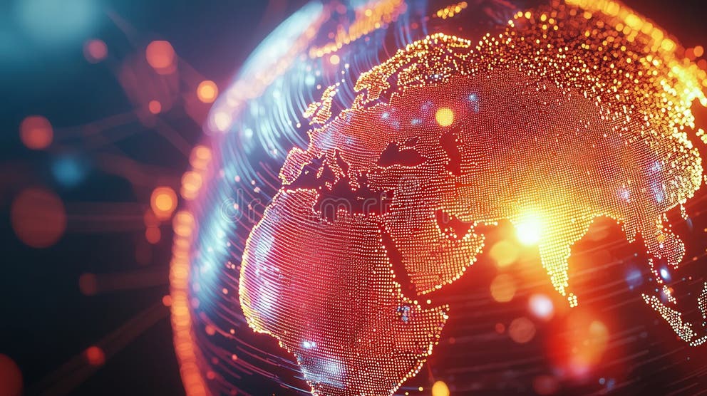 3D Globe Showcasing a Glowing Network of Connection Lines between Major ...
