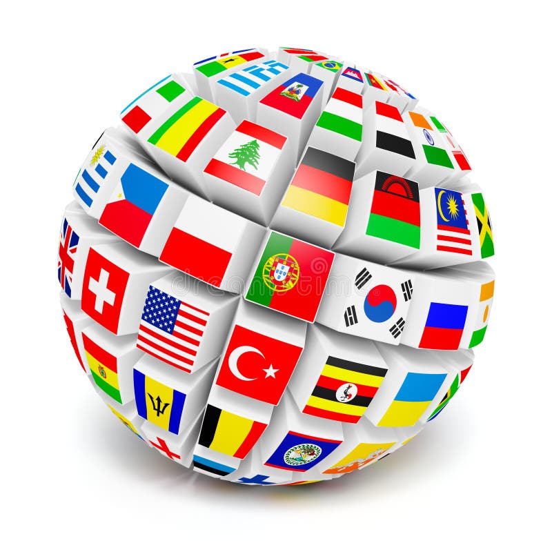 3D Globe Sphere with Flags of the World on White Stock Illustration ...