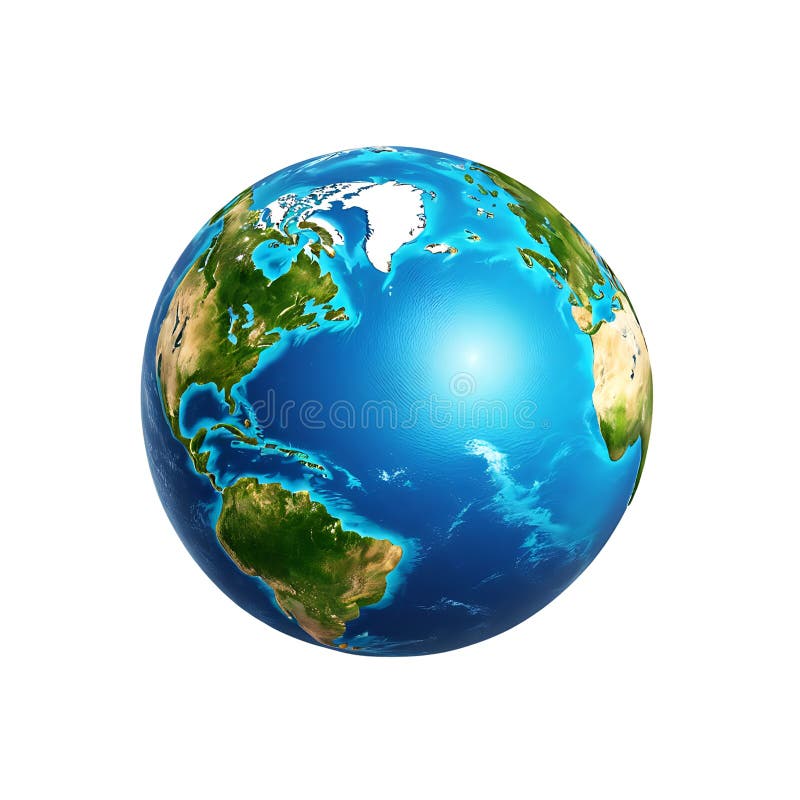 3D Globe with Visible Continents and Oceans on White or Transparent ...