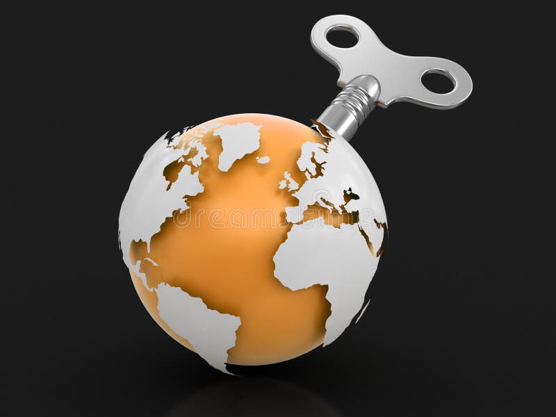 3d Globe with winding key stock illustration. Illustration of winder ...