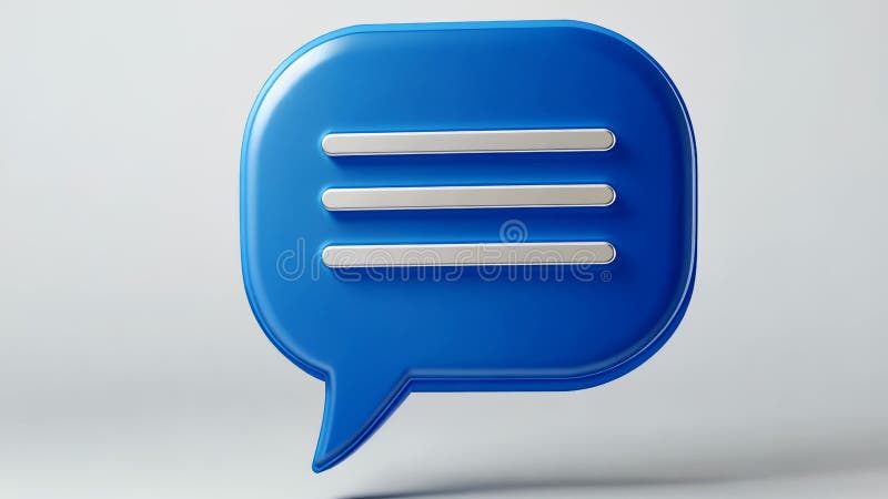 3d Glossy Blue Chat Bubble Featuring Three White Lines, Isolated on a ...