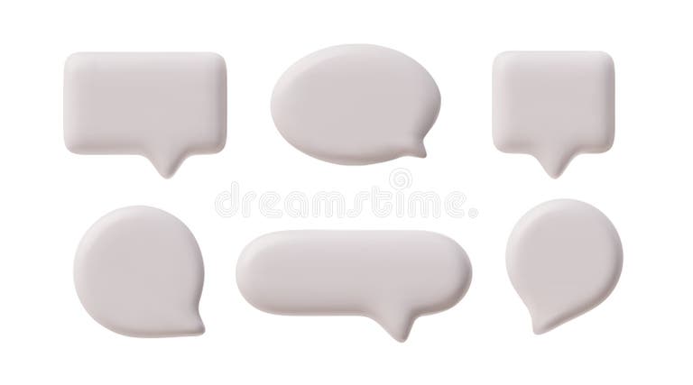3D Glossy Empty White Speech Bubbles Various Shapes Vector Set, Render ...