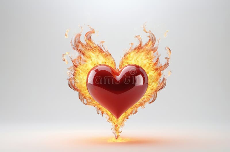 3D Glossy Fire Heart on a Bright White Background Stock Illustration ...