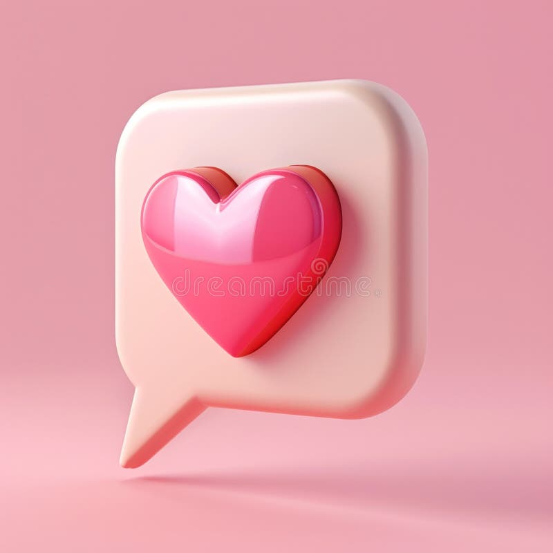 3d Glossy Icon for Message with Pink Heart Stock Illustration ...