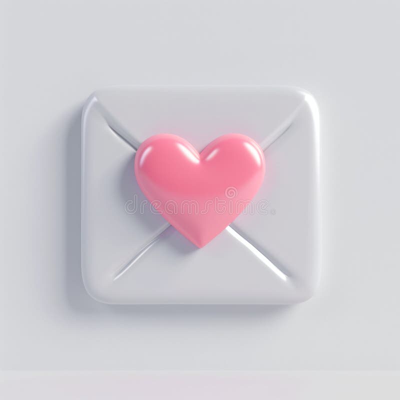 3d Glossy Icon for Message with Pink Heart Stock Illustration ...