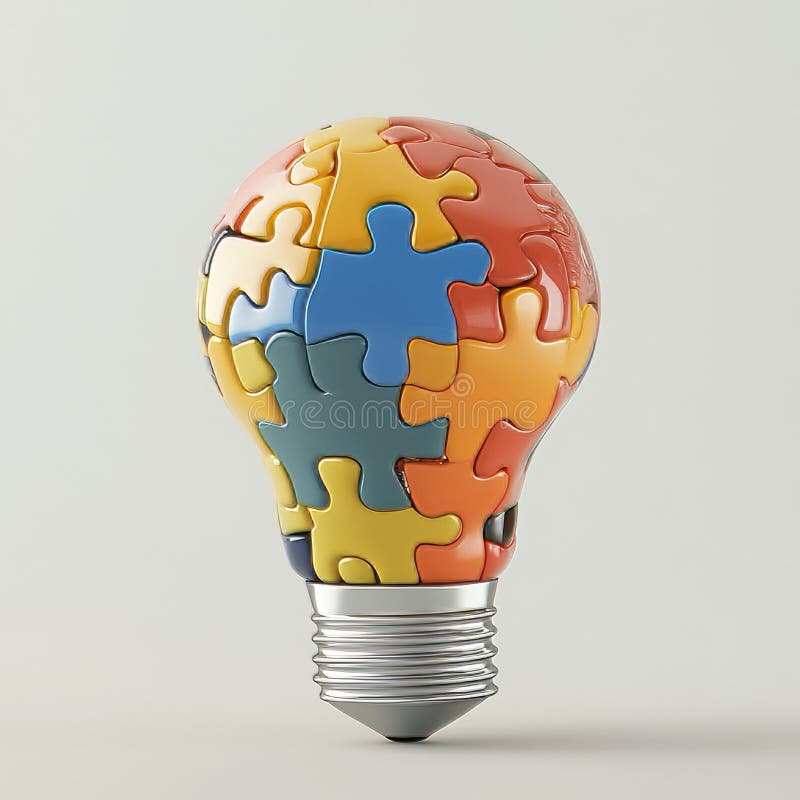 3D Glossy Light Bulb Puzzle Pieces with Copy Space for Innovative ...