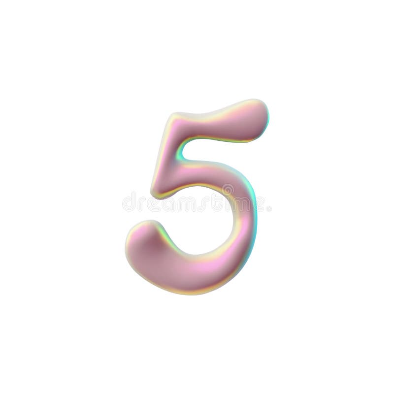 3D Glossy Plastic Pink Number 5 Five, Vector Realistic Volume Digit Y2K ...