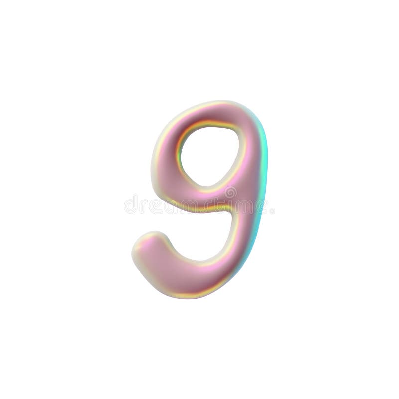 3D Glossy Plastic Pink Number 9 Nine, Liquid Surface with Holographic ...
