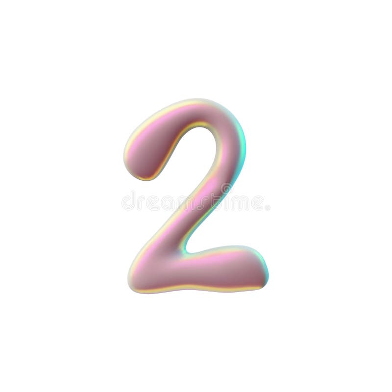 3D Glossy Plastic Pink Number 2 Two Liquid Surface with Holographic ...
