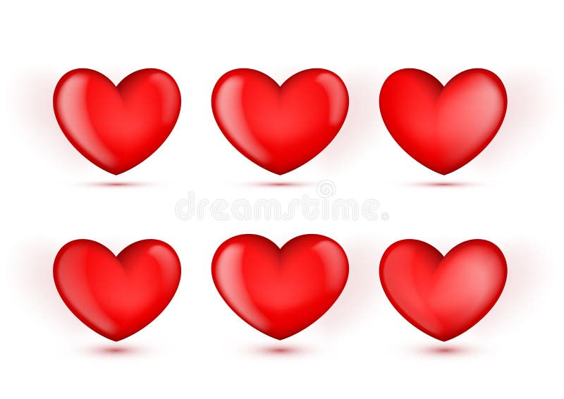 3D Glossy Red Various Six Hearts Set Stock Illustration - Illustration ...