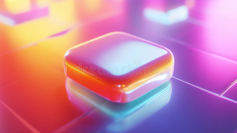 3D Glossy UI Button Floating in a Futuristic Interface, with Soft ...