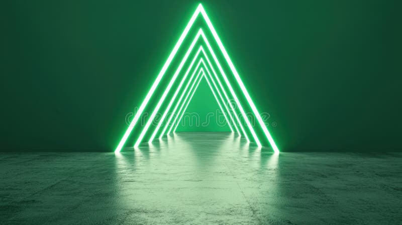 3d Glowing Abstract Green Neon Triangles Creating Futuristic Tunnel ...