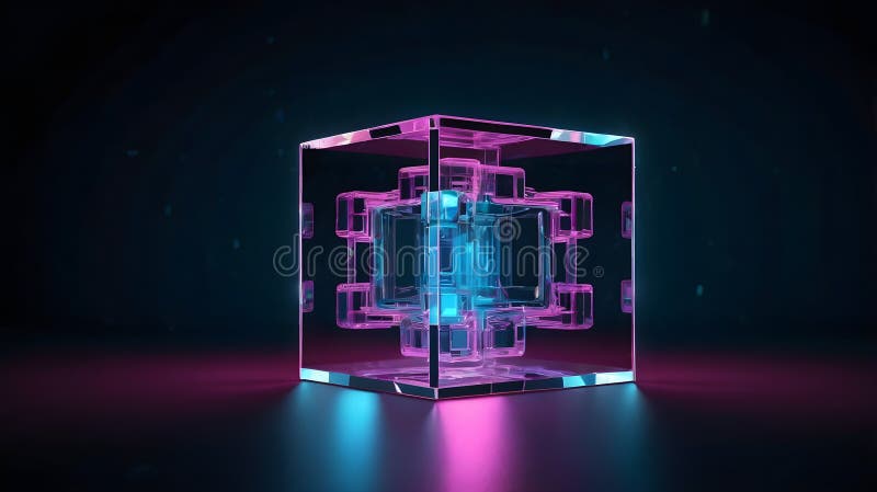 A 3D Glowing Cube with Translucent Surfaces Stock Illustration ...