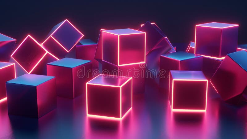3D Glowing Cubes a Stack of Brightly Colored Cubes with Neon Glowing Edges Stock Illustration ...