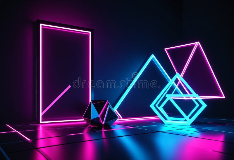 3D Glowing Geometric Shapes with Bright Neon Lighting Stock Image ...