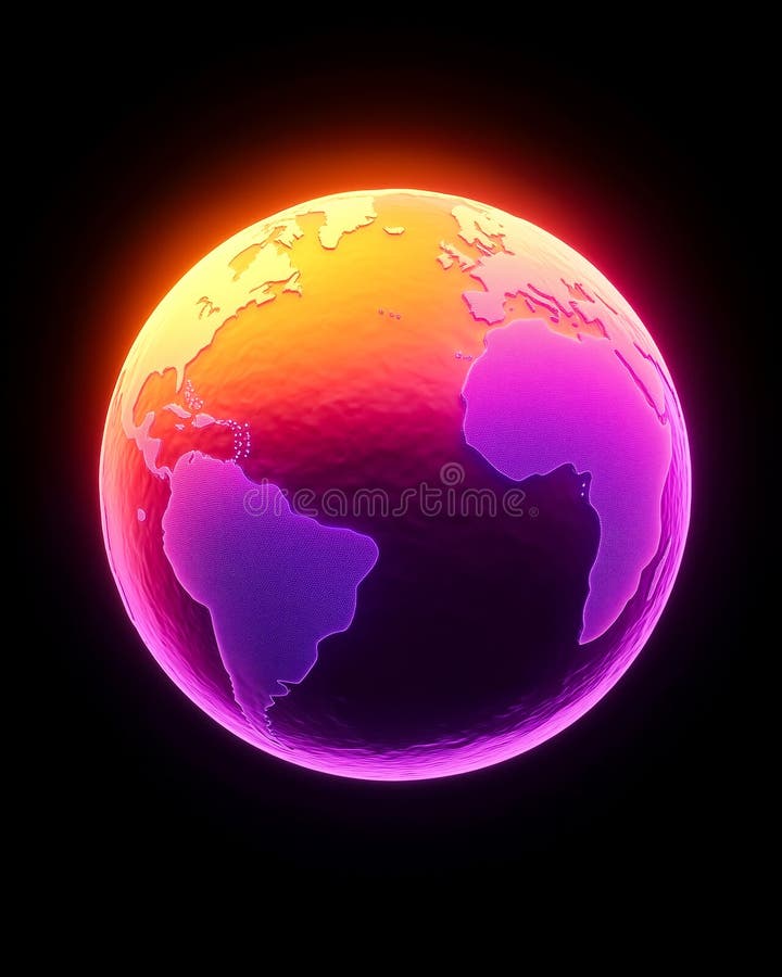 3D Glowing Globe with Orange and Violet Gradients Highlighting ...