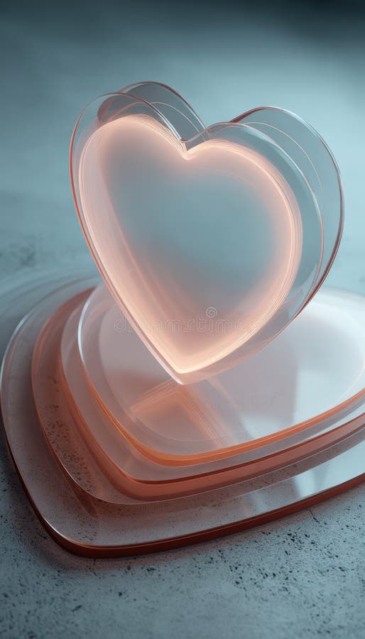 3D Glowing Heart with Overlapping Shields on Matte Surface Stock Image ...