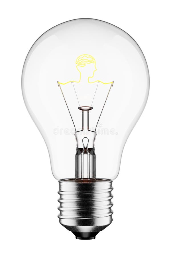 3D Glowing Light Bulb with the Filament Shaped As a Head and Brain ...
