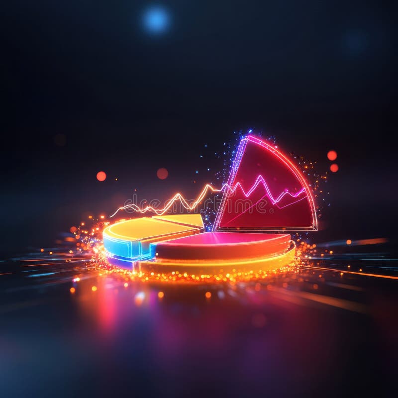 3D Glowing Pie Chart with Sparkling Slices Stock Illustration ...