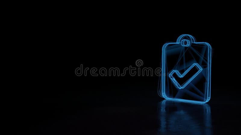 3d Glowing Wireframe Symbol of Symbol of Clipboard Check Isolated on ...