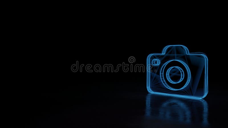 3d Glowing Wireframe Symbol of Symbol of Photo Camera Isolated on Black ...