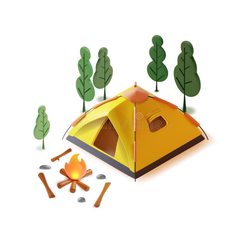 3d Go Camping Concept Plasticine Cartoon Style. Vector Stock Vector ...