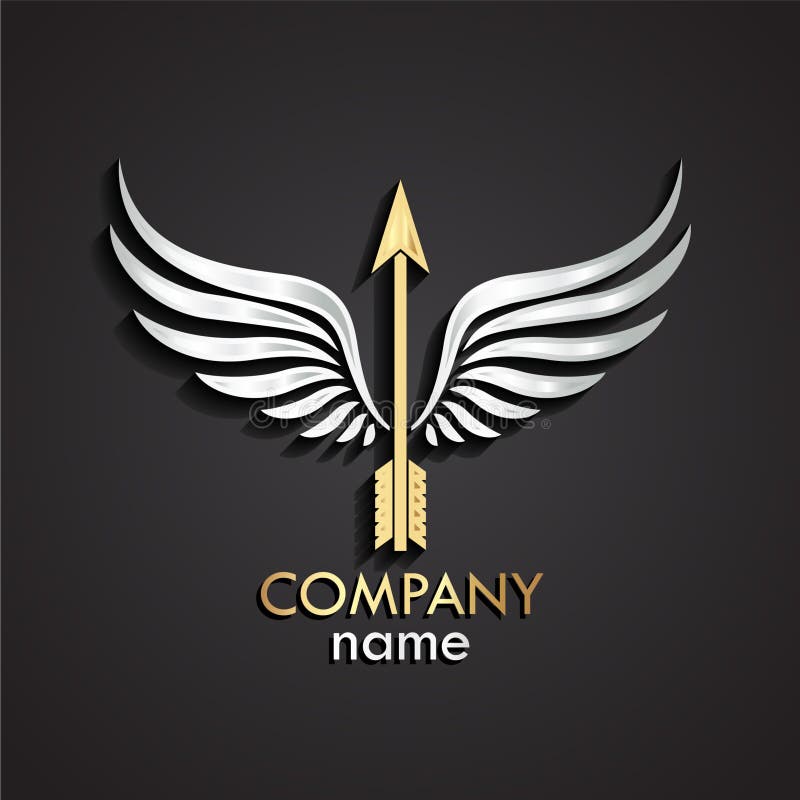 3d Gold Arrow Silver Wings Logo Vector Illustration Stock Vector ...