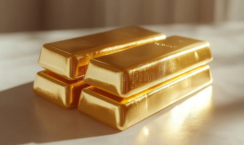 3D Gold Bar Stack with Realistic Shine and Reflections, Isolated on a ...