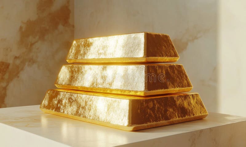3D Gold Bar Stack with Realistic Shine and Reflections, Isolated on a ...