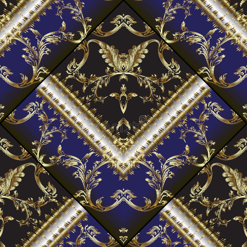 3d Gold Baroque Embroidery Vector Seamless Pattern. Stock Vector ...