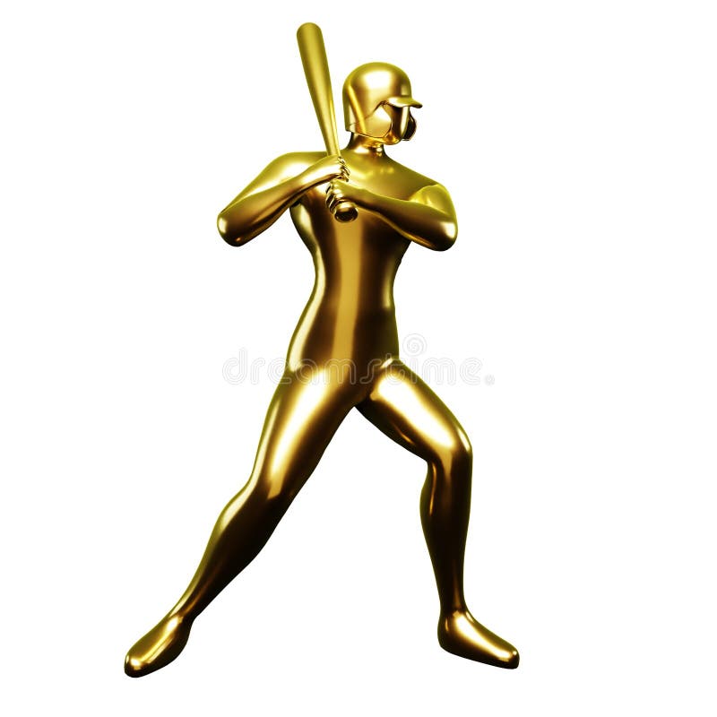 3d Gold Baseball Player Clip Art Holding a Baseball Bat. Viewed from ...