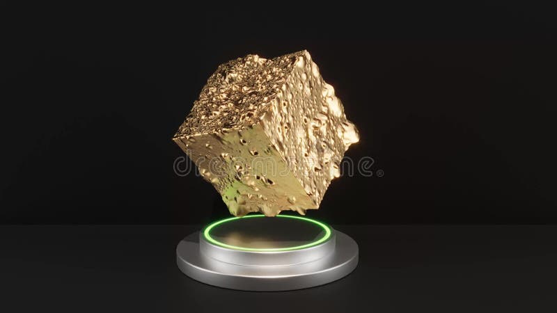 3D Gold Box Cube with Noise Face on Circle Stage Intro Stock ...