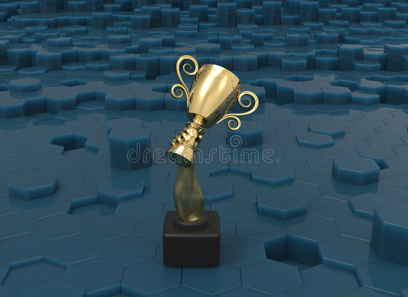 3d Gold Champions Cup and Blue Background Stock Illustration ...