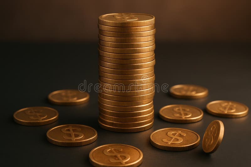 3D Gold Coin Stack on Black Surface. Financial Concept Stock ...
