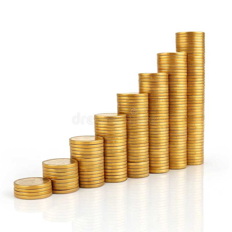3D Gold Coins Raising Chart Stock Illustration - Illustration of making ...