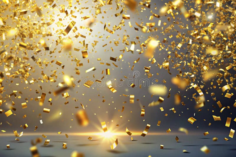 3D Gold Confetti Floating Down To Celebrate Stock Illustration ...