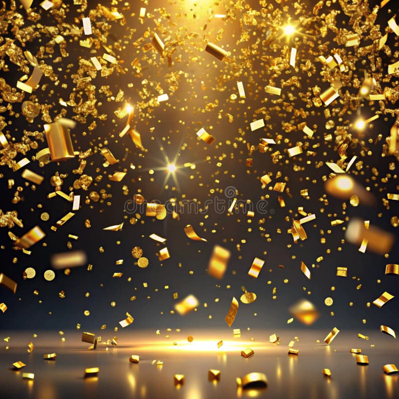 3D Gold Confetti Floating Down To Celebrate Stock Illustration ...