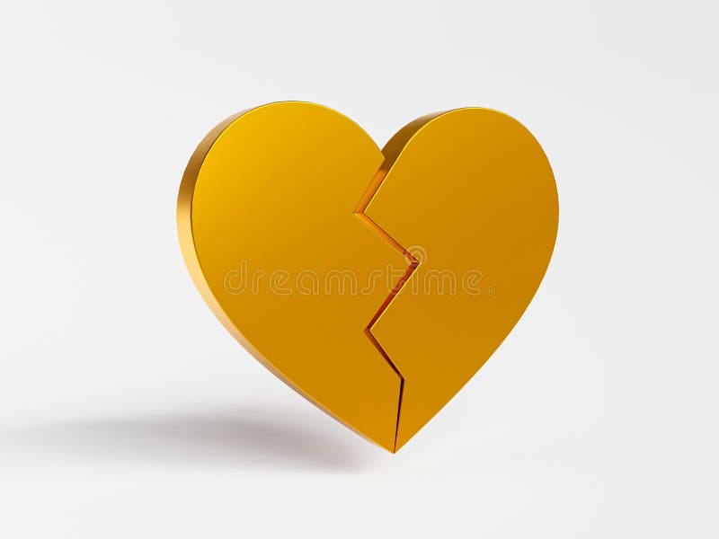 3d gold flat broken heart. stock illustration. Illustration of gift ...