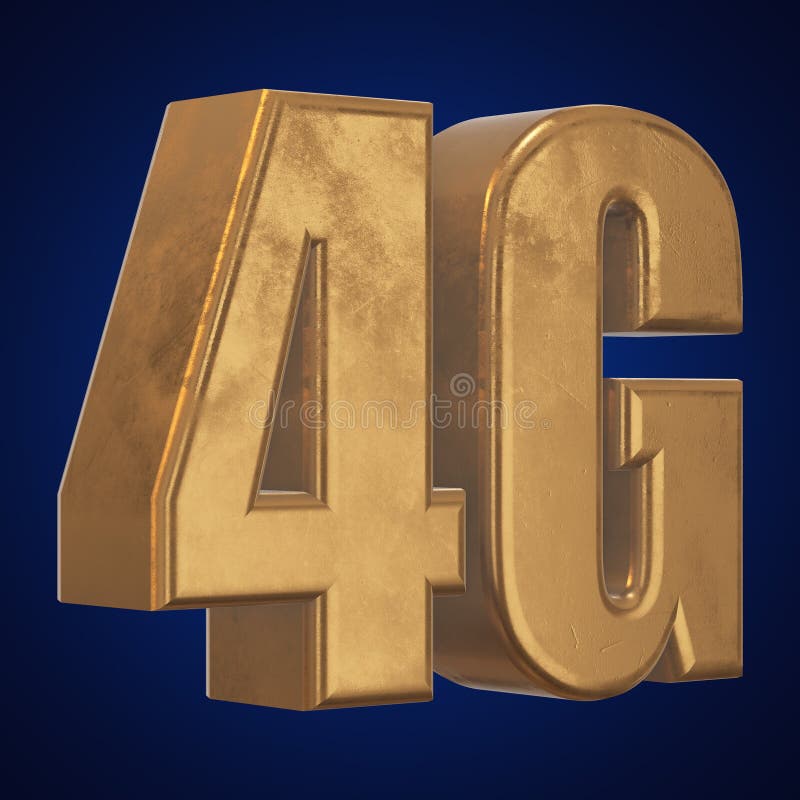 3D gold 4G icon on blue stock illustration. Illustration of mobility ...