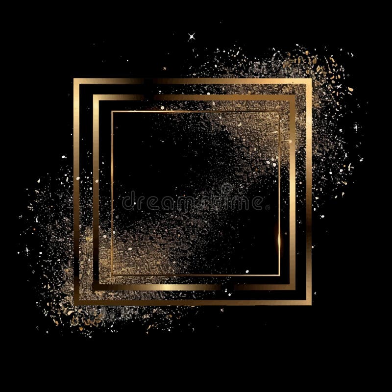3d Gold Glittery Beautiful Glowing Square Frame. Modern Shiny Square ...