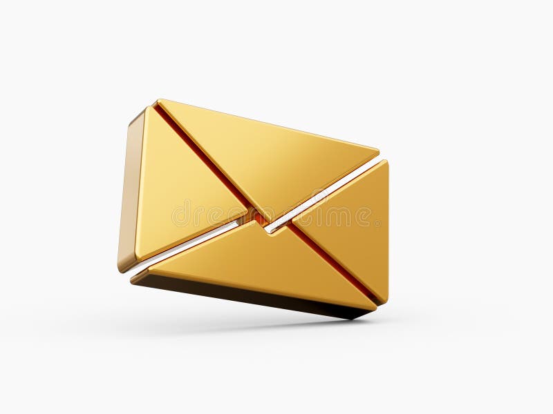 Gold Mail and E-mail Icon Isolated on Yellow Background. Envelope ...