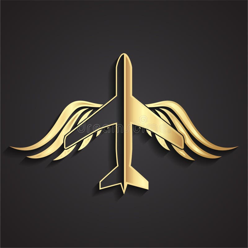 3d Gold Metal Bird Winged Airplane Logo Stock Vector - Illustration of ...