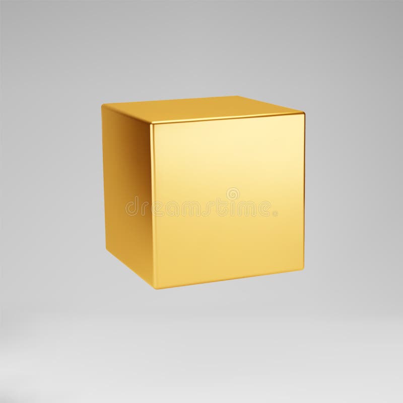 3d Gold Metallic Cube Isolated on Grey Background. Render a Rotating ...