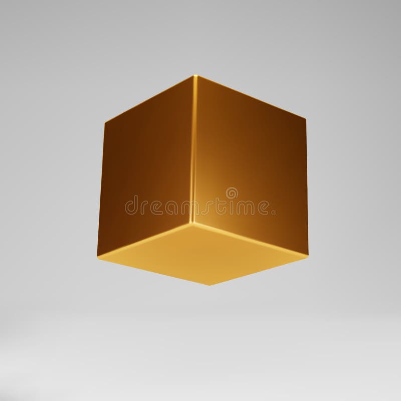 3d Gold Metallic Cube Isolated on Grey Background. Render a Rotating ...