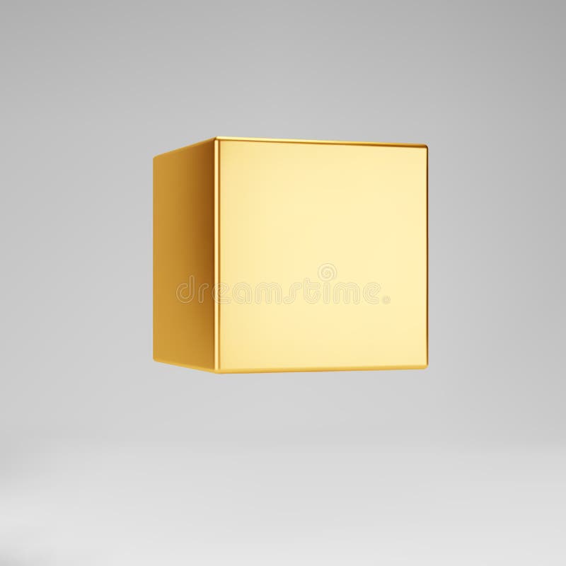 3d Gold Metallic Cube Isolated on Grey Background. Render a Rotating ...